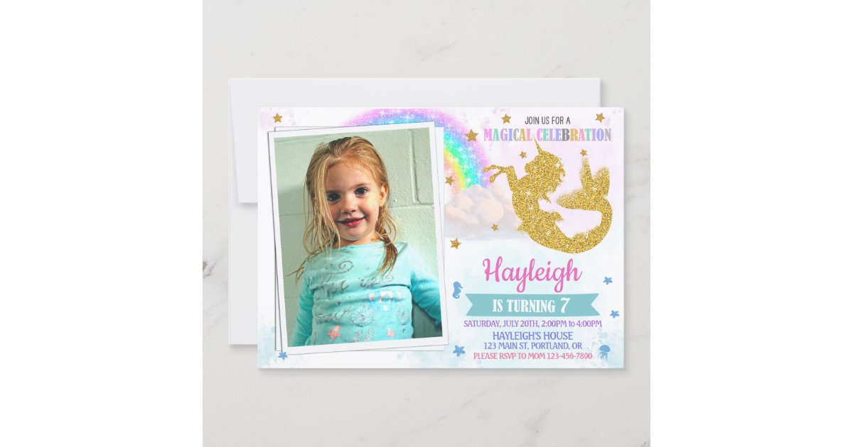 Photo Mermicorn birthday invitation Mericorn party | Zazzle