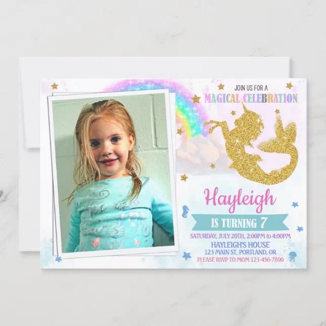 Photo Mermicorn birthday invitation Mericorn party | Zazzle