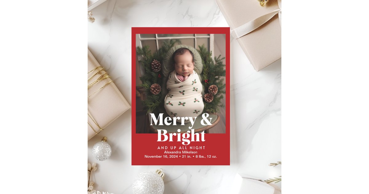 Photo Merry and Bright Birth Announcement | Zazzle