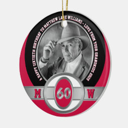 Photo Milestone Birthday 60th Red Black White Ceramic Ornament | Zazzle