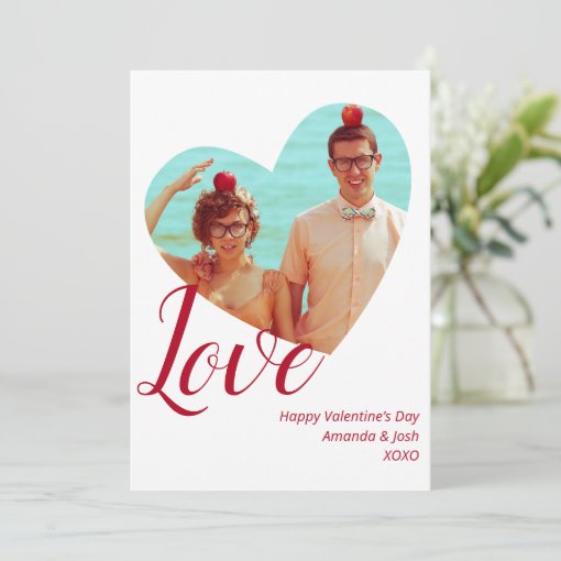 Photo Minimalist Love Heart Red Valentine’s Day Holiday Card | Zazzle