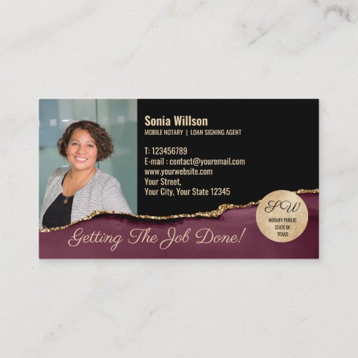 Photo Mobile Notary Loan Signing Agent Monogram Business Card | Zazzle