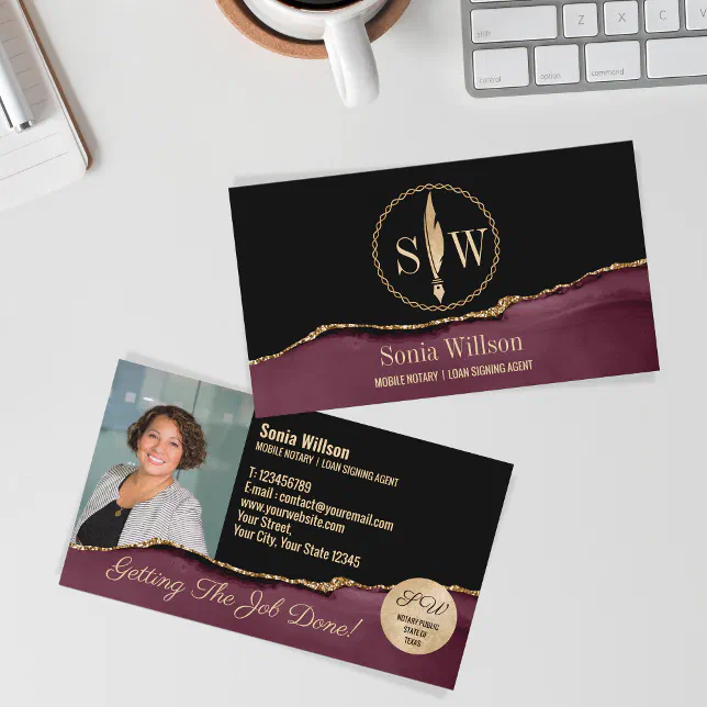 Photo Mobile Notary Loan Signing Agent Monogram Business Card | Zazzle
