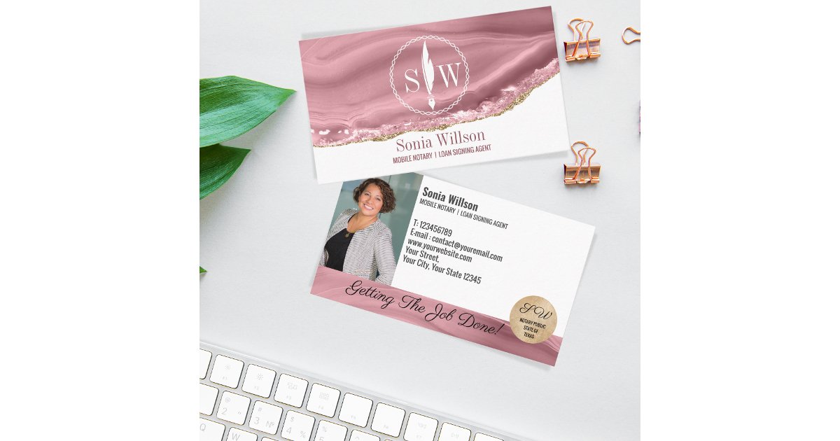 Photo Mobile Notary Loan Signing Agent Monogram Business Card | Zazzle