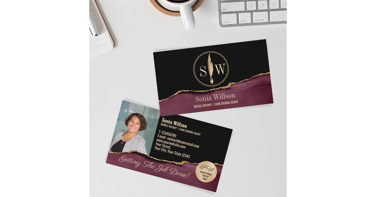 Photo Mobile Notary Loan Signing Agent Monogram Business Card | Zazzle