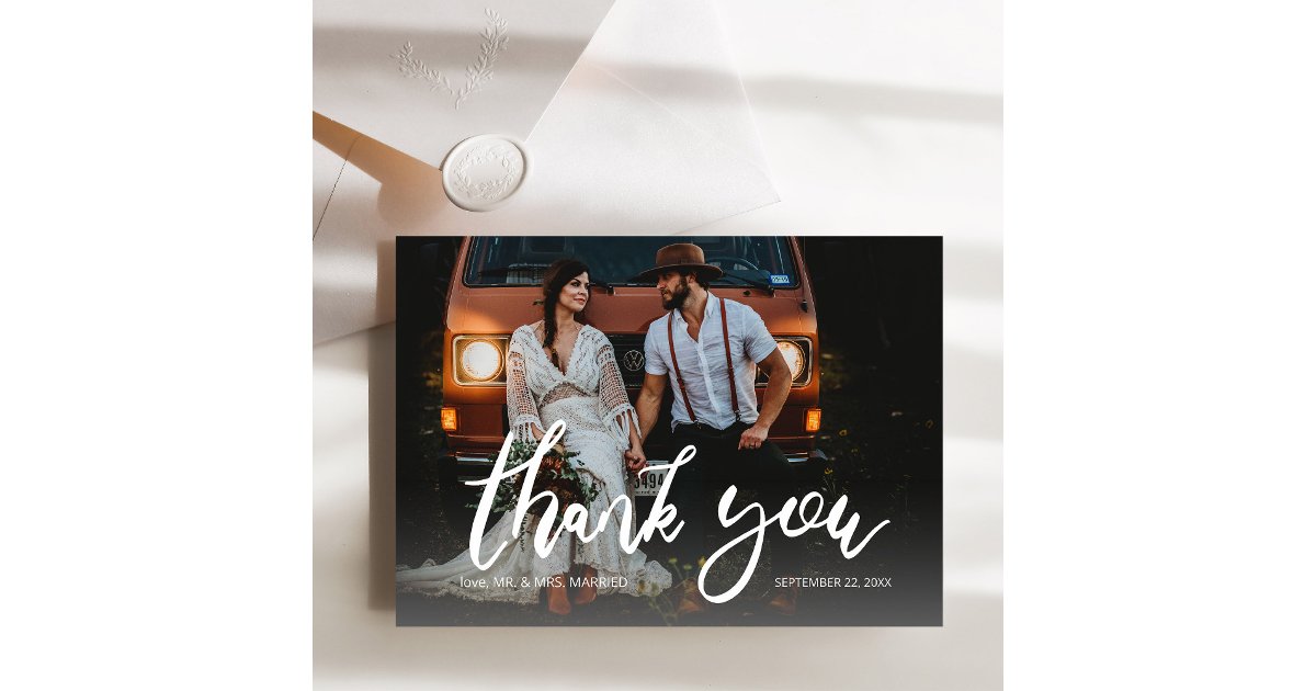 Photo Modern Calligraphy Handwriting 2 Thank You Card | Zazzle