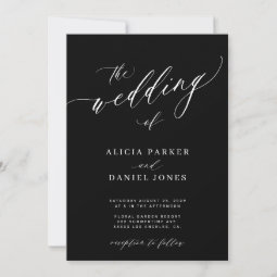 Photo modern elegant chic script black wedding invitation | Zazzle