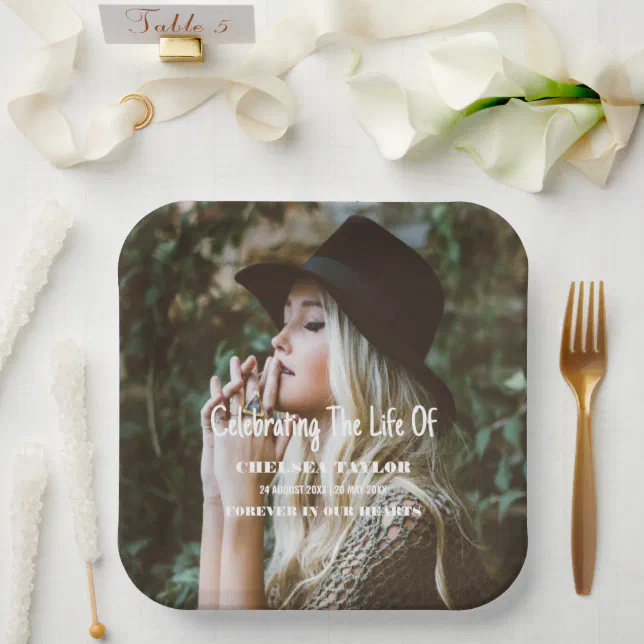 Photo Modern Funeral Celebration of Life Memorial Paper Plates | Zazzle