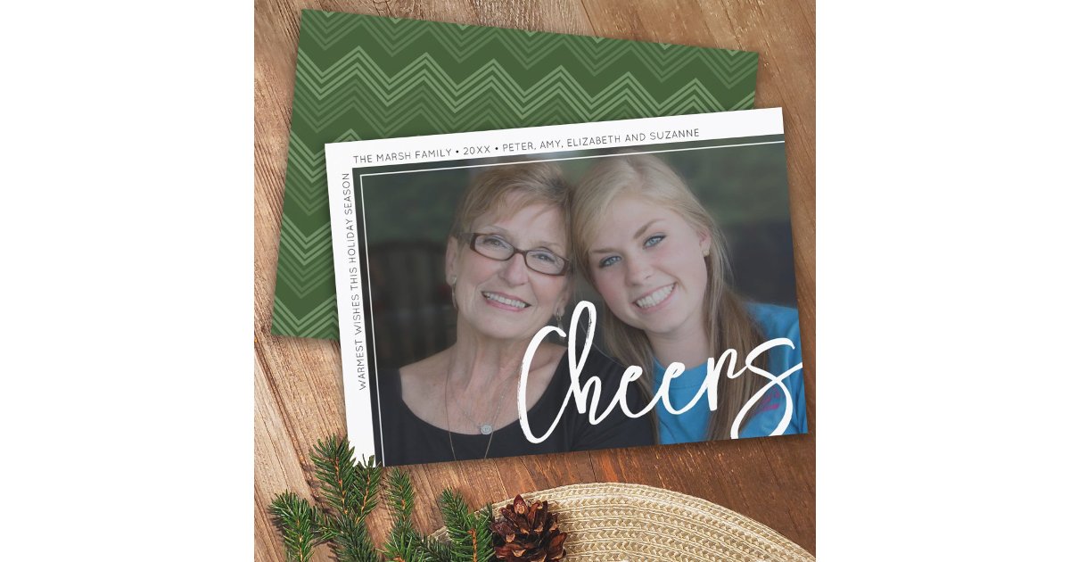 Photo Modern - Minimal White Border Offset Cheers Holiday Card | Zazzle