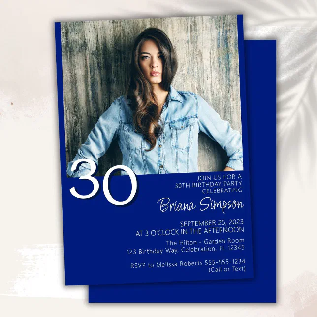 Photo Modern Minimalist Royal Blue 30th Birthday Invitation | Zazzle