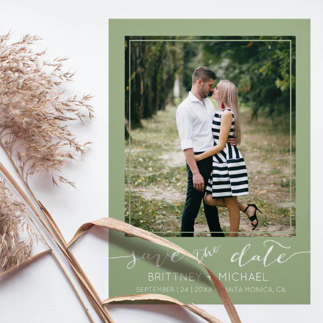 Photo Modern Sage Green Save The Date | Zazzle