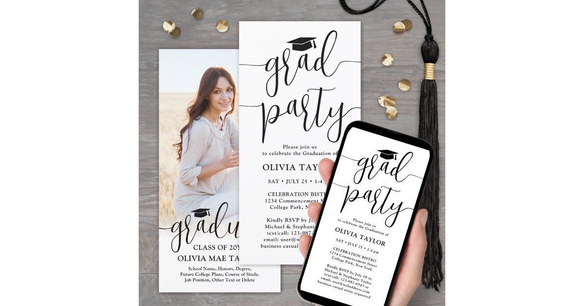 Photo & Modern Script Graduation Party Invitation | Zazzle