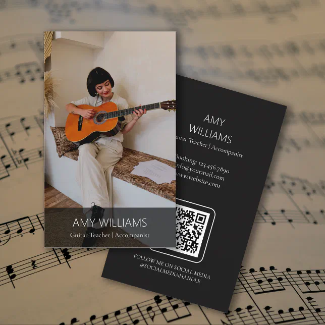Photo Music Teacher Singer Songwriter QR Code Business Card | Zazzle