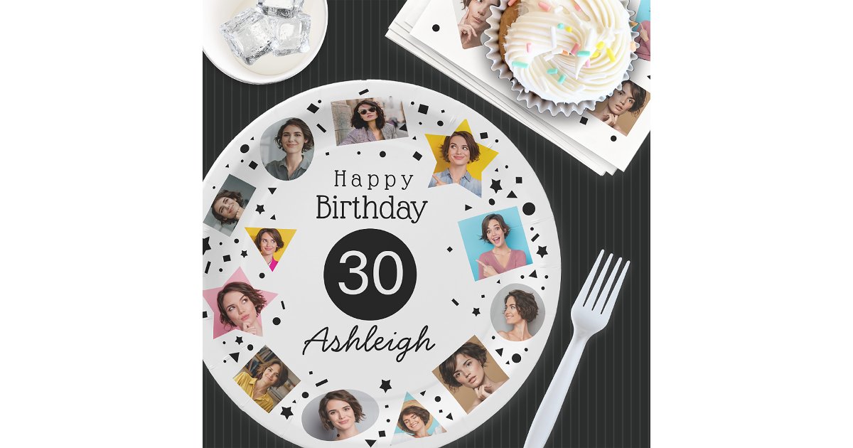 Photo Name 30th Birthday Paper Plates | Zazzle