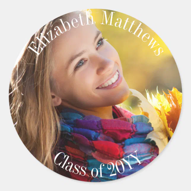 Photo Name and Class Year Graduation Classic Round Sticker | Zazzle