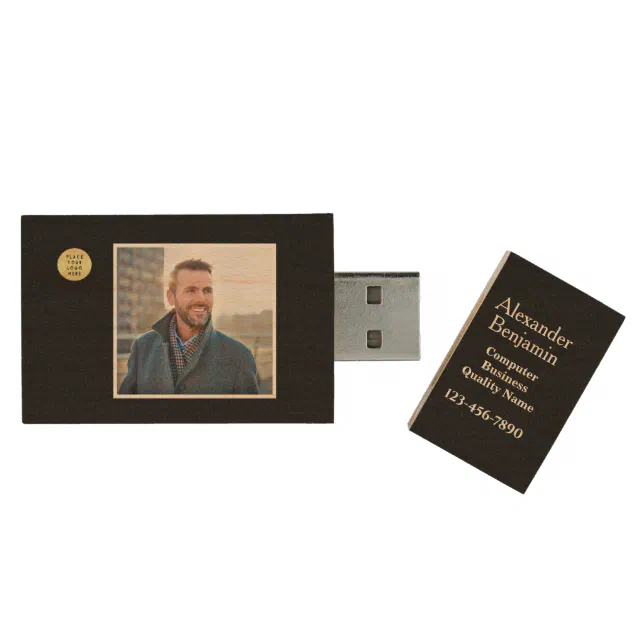 Photo Name Business Company Logo Personalize USB Wood Flash Drive | Zazzle