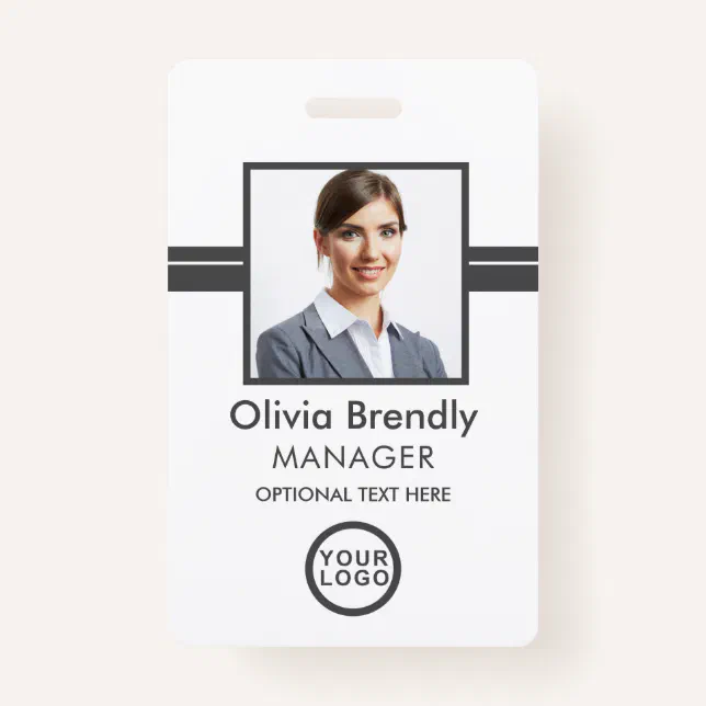 Photo Name Employee ID Badge | Gray White | Zazzle