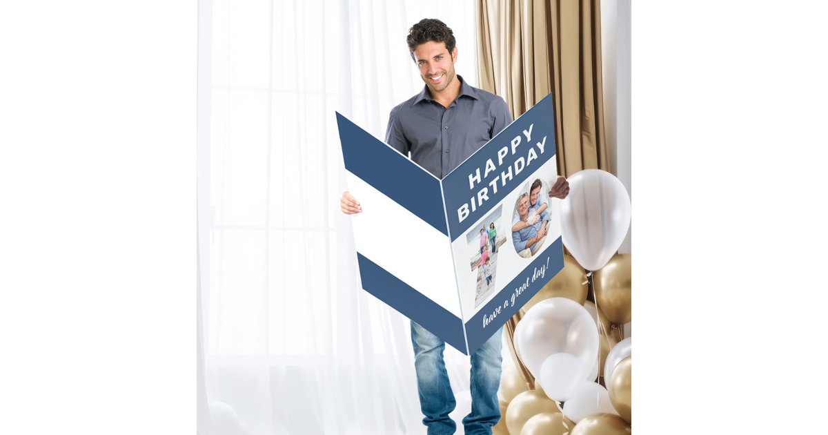 Photo Number Blue Border Giant 70th Birthday Card | Zazzle