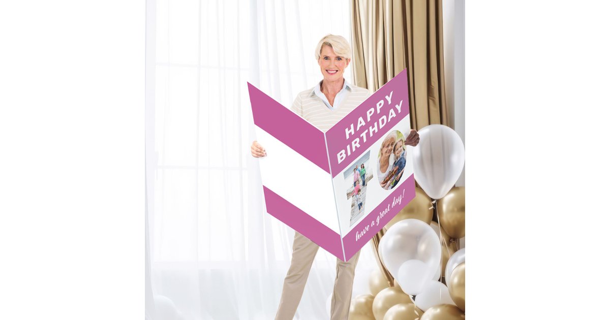 Photo Number Pink Border Giant 70th Birthday Card | Zazzle