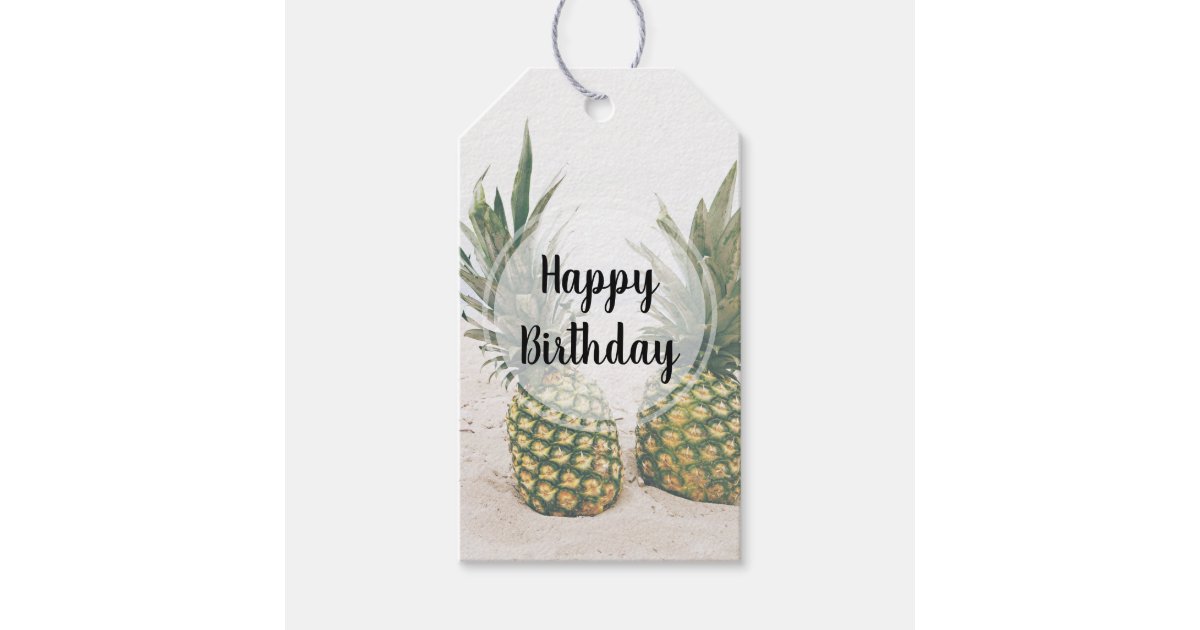 Photo of 2 Pineapples on a Beach Birthday Gift Tags | Zazzle