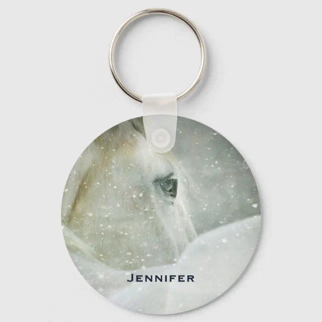 Photo of a Beautiful White Horse in Winter Keychain | Zazzle