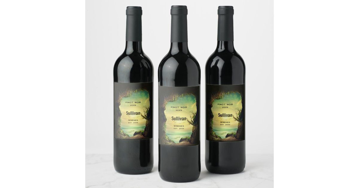 Photo of a Cave overlooking the Ocean Wine Making Wine Label | Zazzle