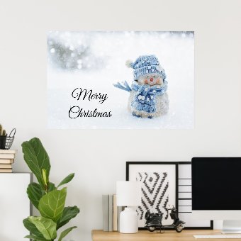 Photo of a Cute Snowman in Winter - Christmas Poster | Zazzle