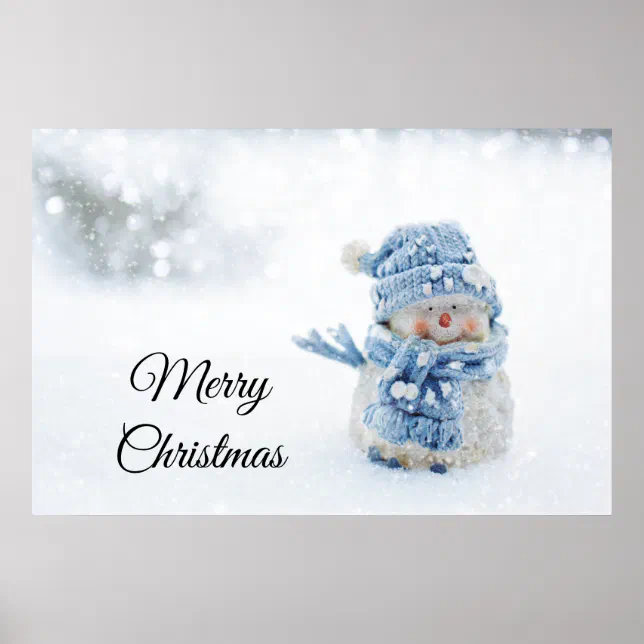 Photo of a Cute Snowman in Winter - Christmas Poster | Zazzle