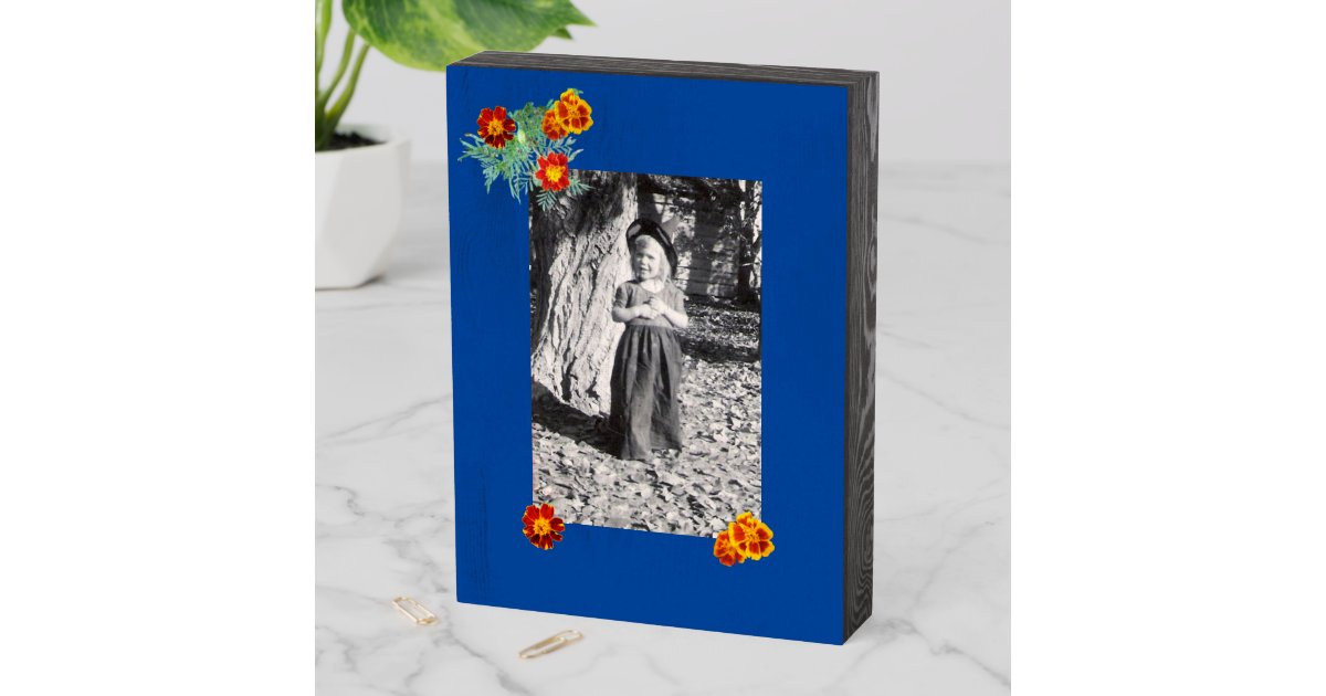 Photo of Halloween Costume Blue with Marigolds Wooden Box Sign | Zazzle