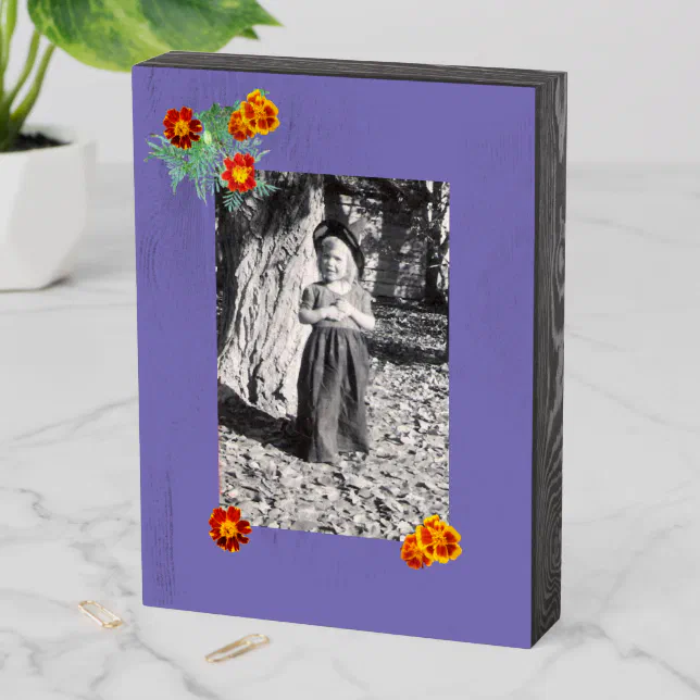 Photo of Halloween Costume Purple with Marigolds Wooden Box Sign | Zazzle