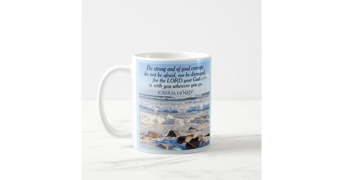 Photo of Ocean Courage Bible Verse Name Blue Coffee Mug | Zazzle