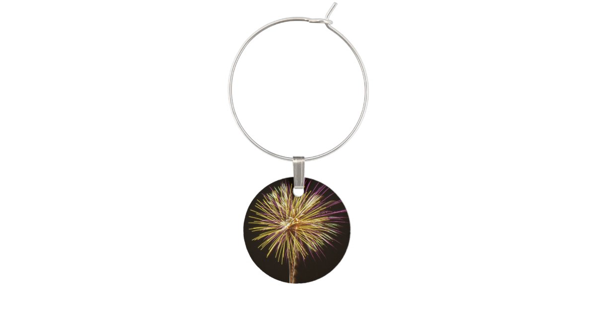 Photo of Purple and Gold Glimmery Firework display Wine Glass Charm ...