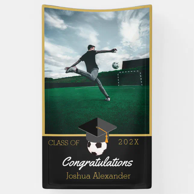 Photo of Soccer player congratulation graduate Banner | Zazzle