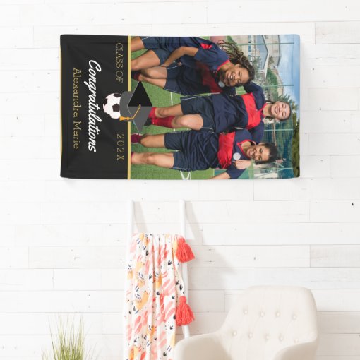 Photo of Soccer player congratulation graduate Banner | Zazzle