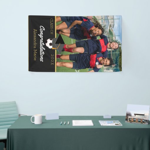 Photo of Soccer player congratulation graduate Banner | Zazzle