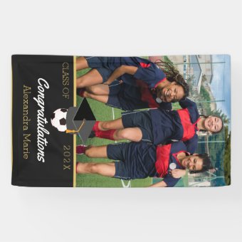 Photo of Soccer player congratulation graduate Banner | Zazzle