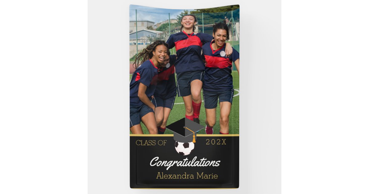 Photo of Soccer player congratulation graduate Banner | Zazzle