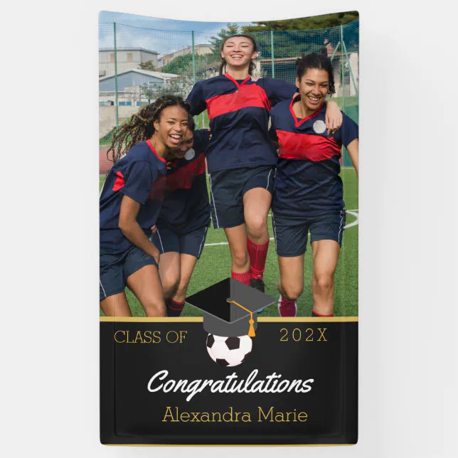 Photo of Soccer player congratulation graduate Banner | Zazzle
