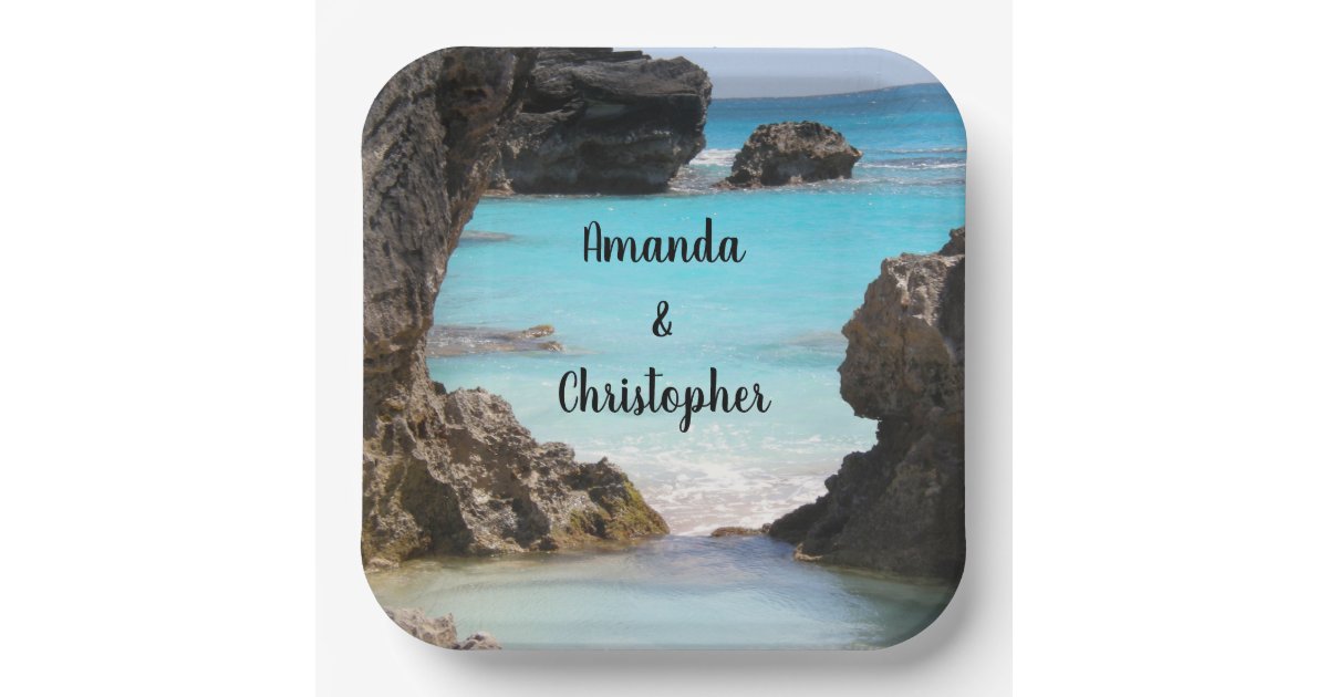 Photo of Tropical Island Coast & Sea Wedding Paper Plates | Zazzle