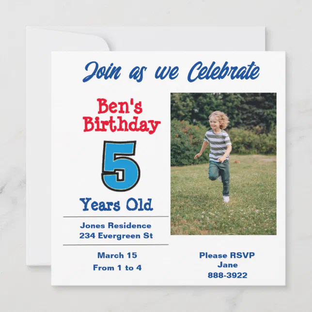 Photo on Five Year Old Boy Party Invitation | Zazzle