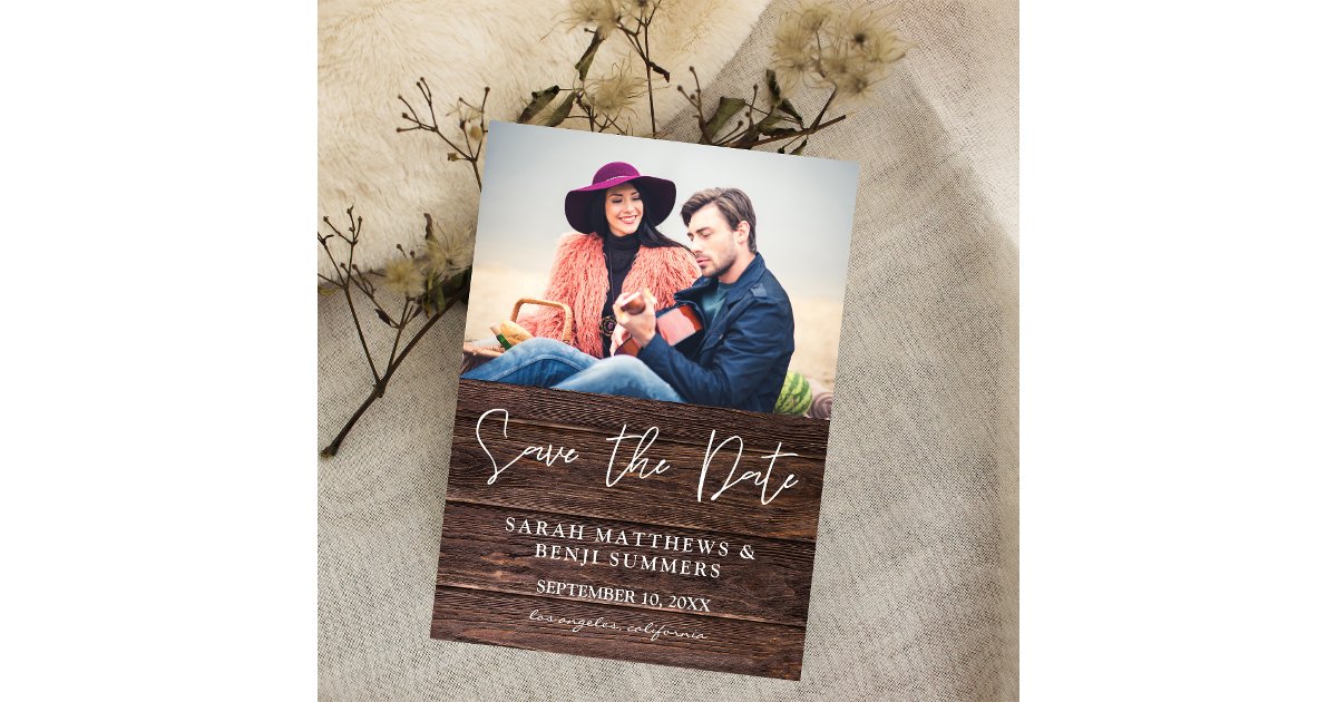 Photo on Wood B Rustic Save the Date Invitation | Zazzle