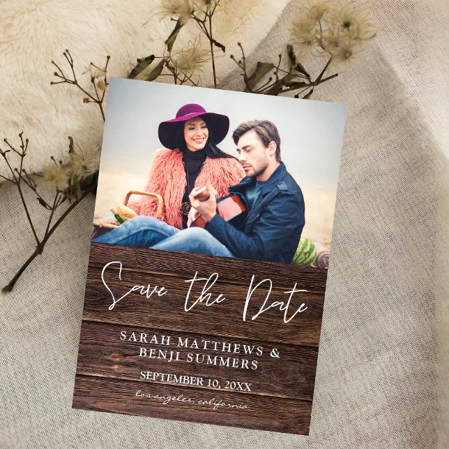 Photo on Wood B Rustic Save the Date Invitation | Zazzle