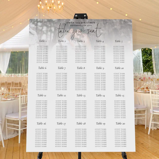 Photo Overlay 20 Table Wedding Seating Chart Foam Board | Zazzle