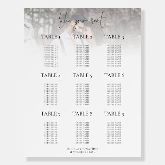 Photo Overlay 9 Table Wedding Seating Chart Foam Board | Zazzle