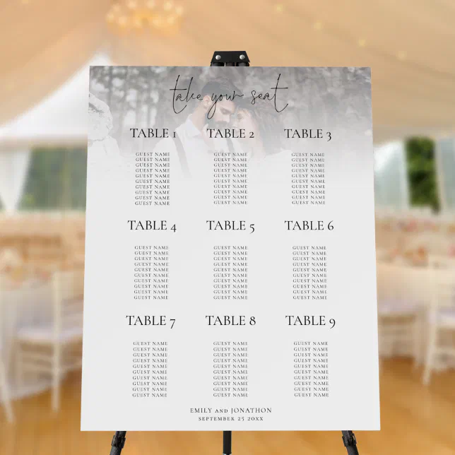 Photo Overlay 9 Table Wedding Seating Chart Foam Board | Zazzle