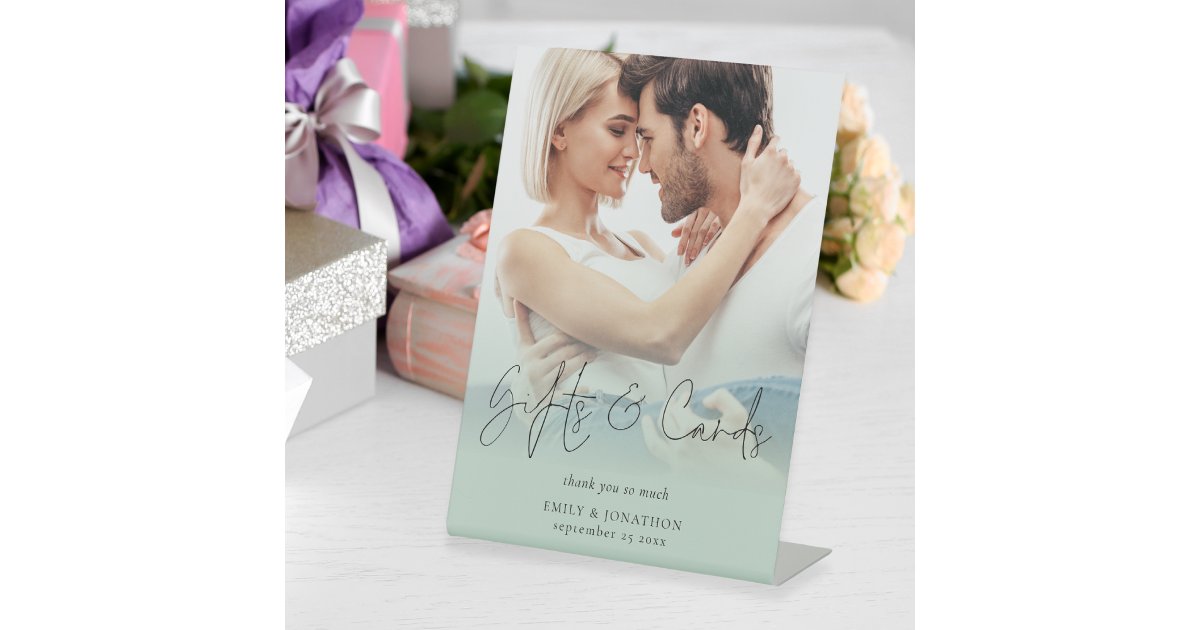 Photo Overlay Gifts Cards Wedding Sage Green Sign | Zazzle