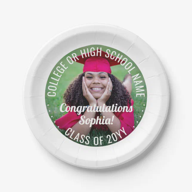 Photo Overlay Modern Congratulations Graduation Paper Plates | Zazzle