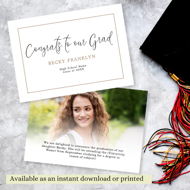 Photo Overlay Script Line Border Graduation Announcement | Zazzle