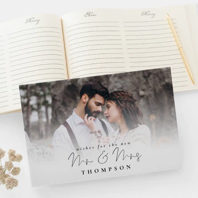 Photo Overlay Script Wishes Mr Mrs Guest Book | Zazzle