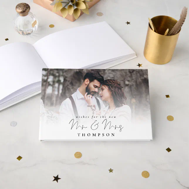 Photo Overlay Script Wishes Mr Mrs Guest Book | Zazzle